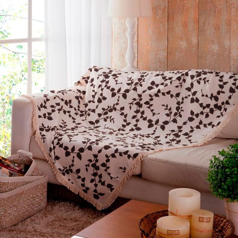 Manta Para Sofá Donna 140x150 Cm Sabará Folhas Preto Manta Para Lojas Donna